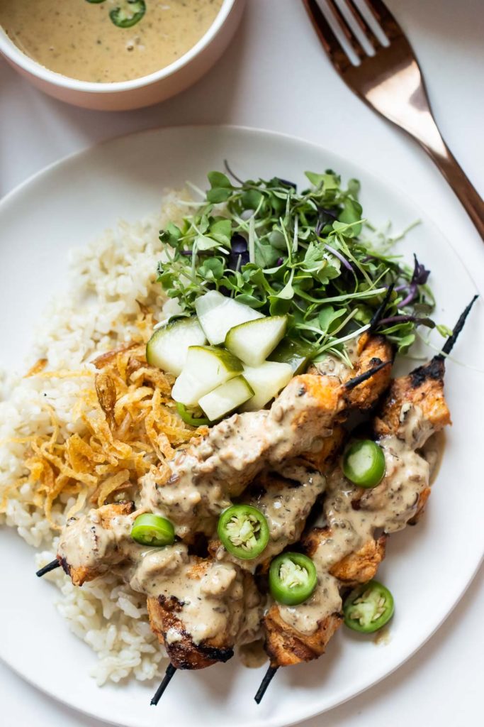 This Chicken Satay Bowl is easy to make and packs in a ton of flavor