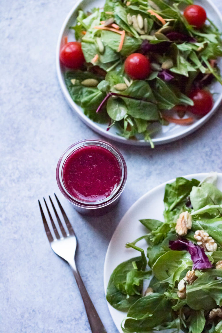 5-Minute Beet Vinaigrette - a hearty but healthy dressing for your salad.