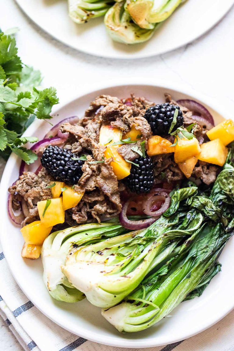 Vietnamese style grilled steak with peach for a fresh end of summer meal