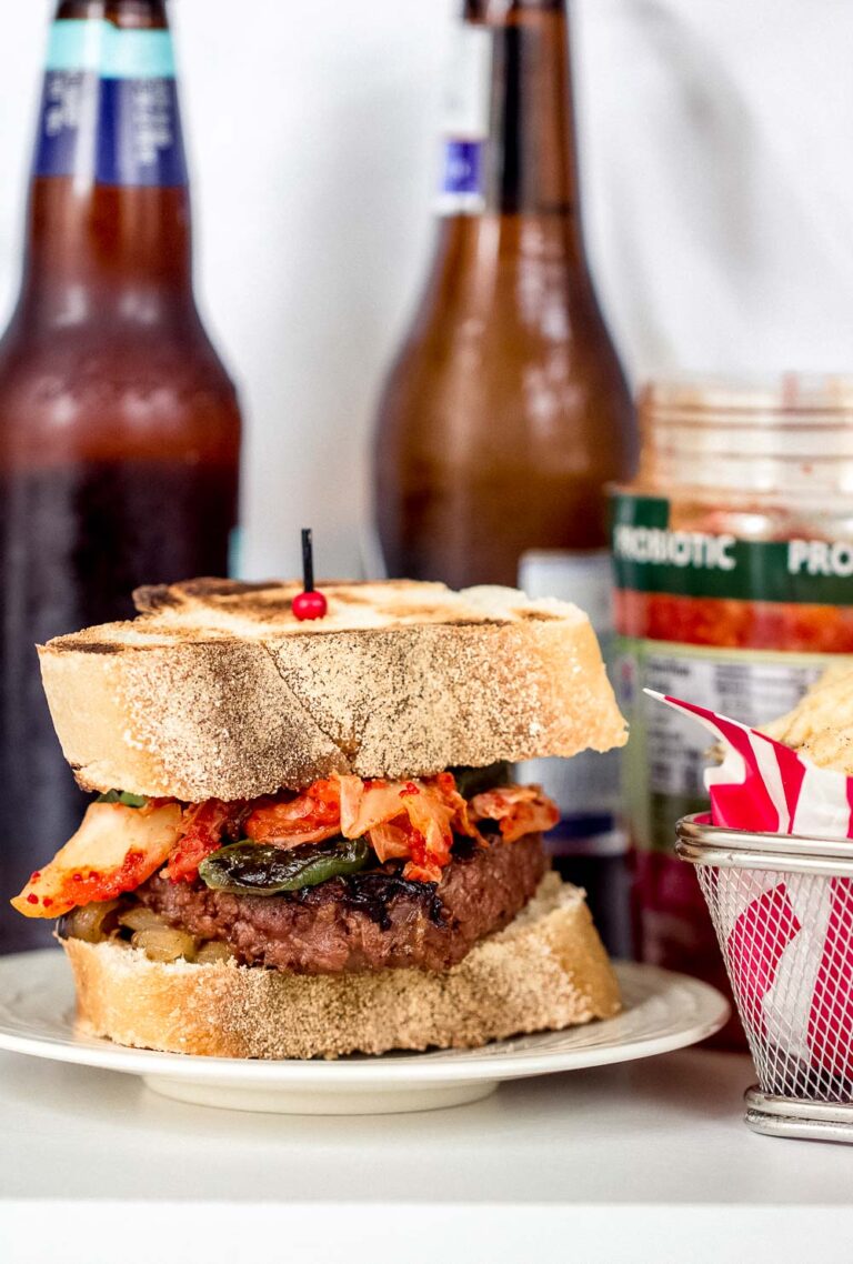 Spicy, juicy, gooey, this Plant-Based Kimchi Burger has everything!