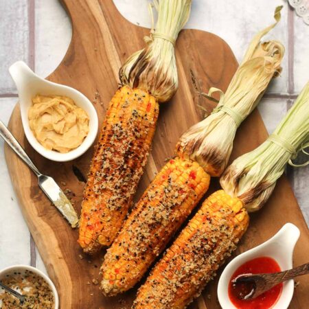 Grilled corn with spicy miso. Super simple. So delicious.