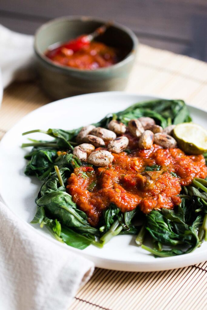 Indonesian plecing kangkung (water spinach salad) is a must-try recipe!