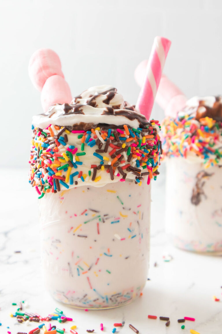 This homemade vanilla bean funfetti milkshake is decadent and creamy!