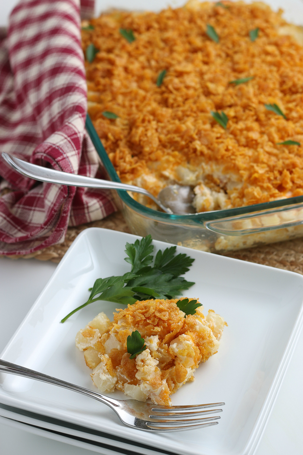 Easy Cheesy Potato Casserole that is perfect for weeknight dinner