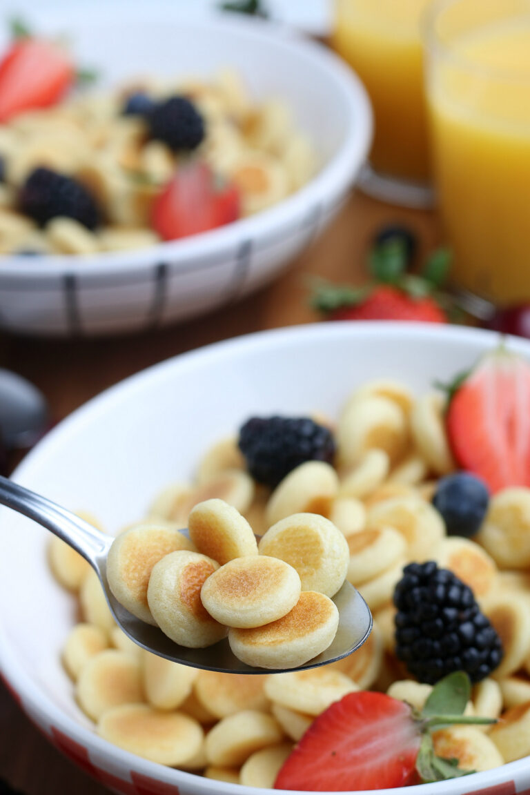 This mini pancake cereal makes a cute and easy breakfast!